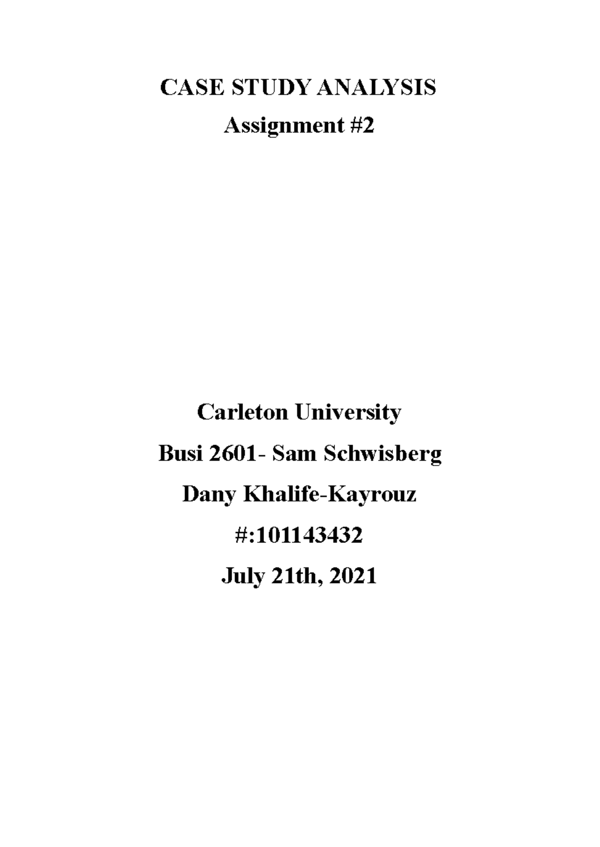 Assignment 2 busi 2601 law - CASE STUDY ANALYSIS Assignment Carleton ...