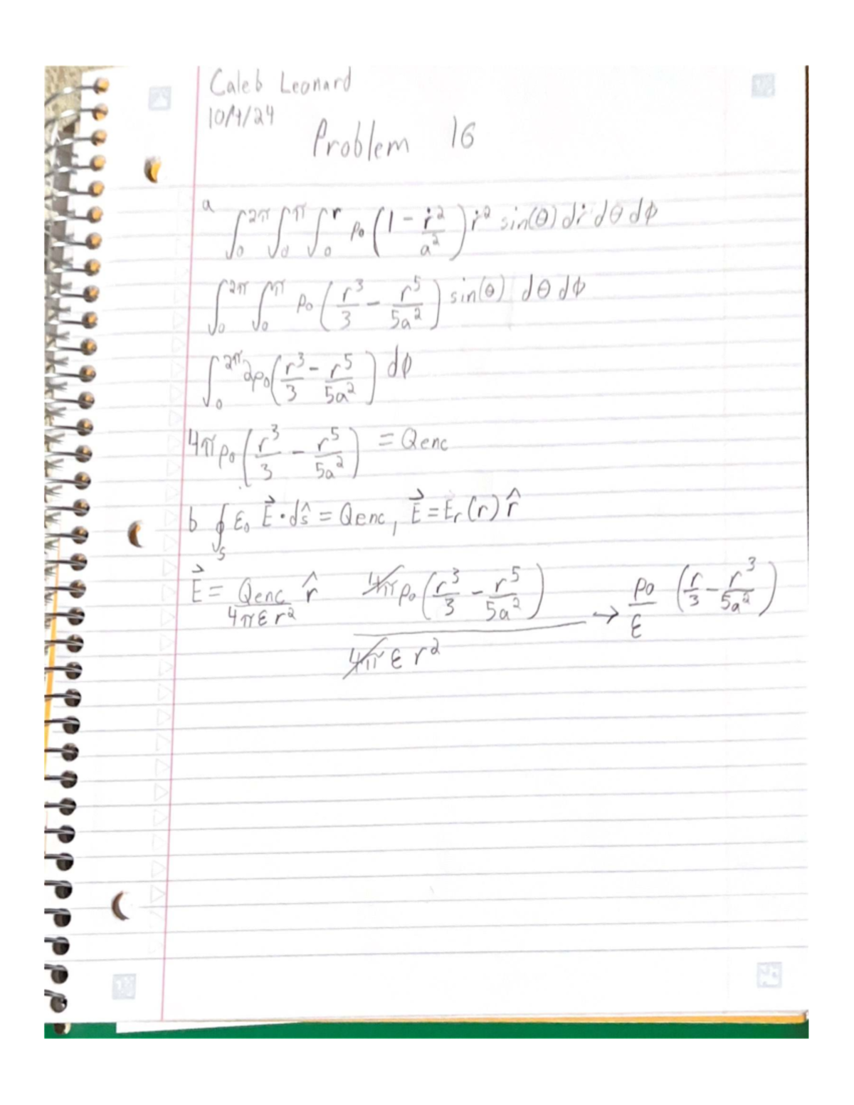 CL 3341 Problem 16: Analysis of Electric Field and Charge - Studocu