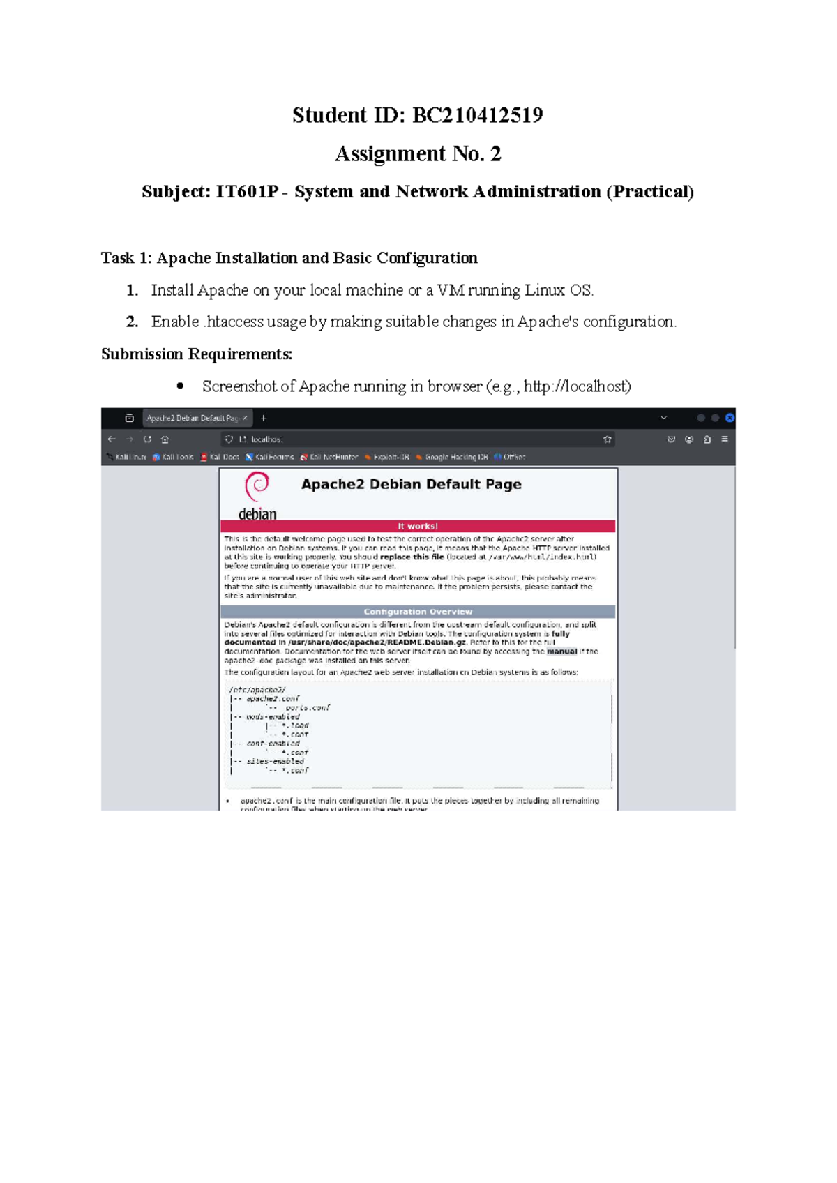 IT601P Assignment 2: Apache Installation & Configuration Guide - Studocu