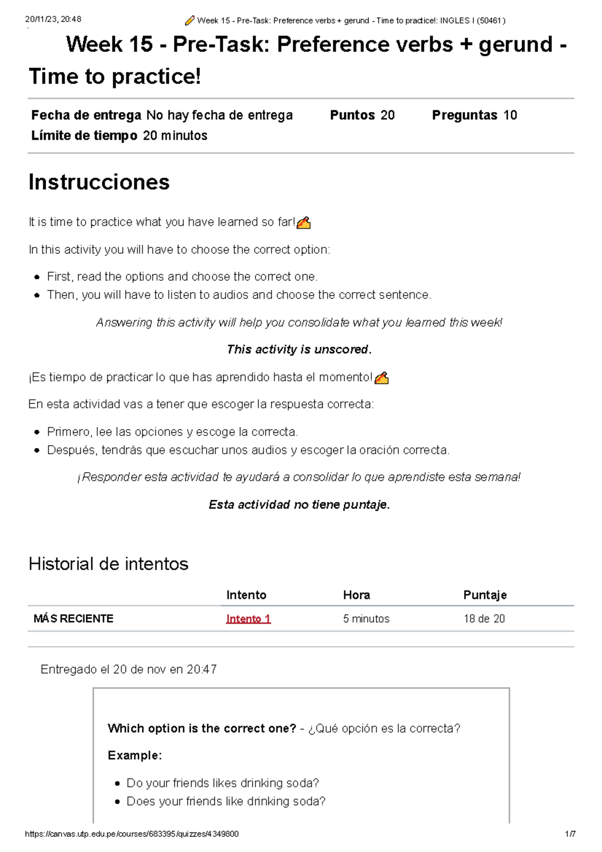 Week 15 - Practice on Preference Verbs + Gerunds - Ingles I (50461 ...