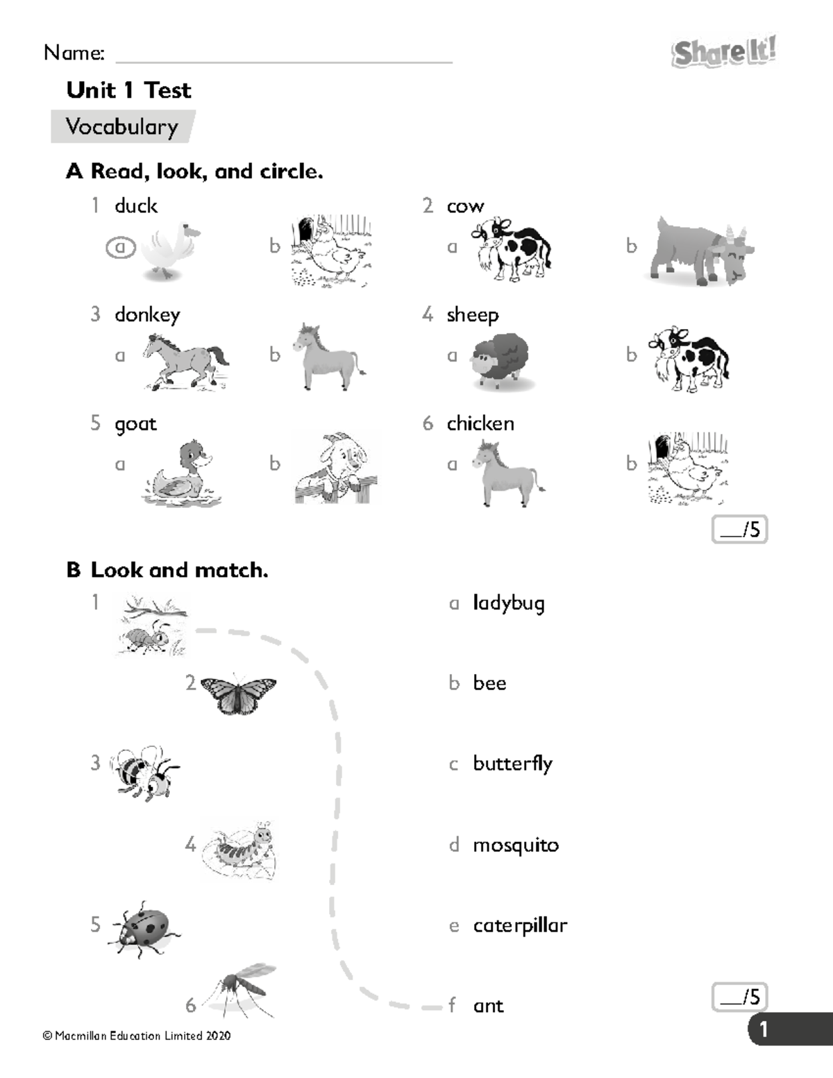 Unit 1 Test: Vocabulary, Grammar, Reading, and Phonics - Studocu