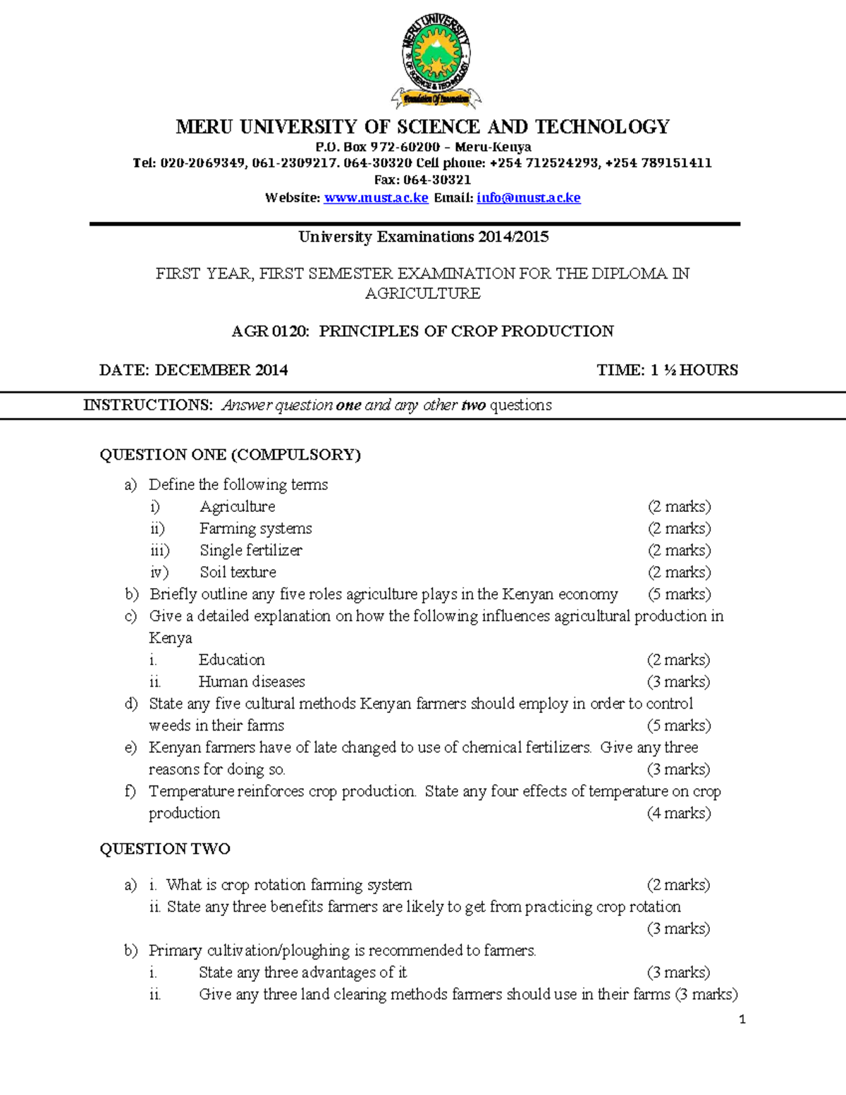 AGR 0120: Principles of Crop Production - Final Exam Notes - Studocu