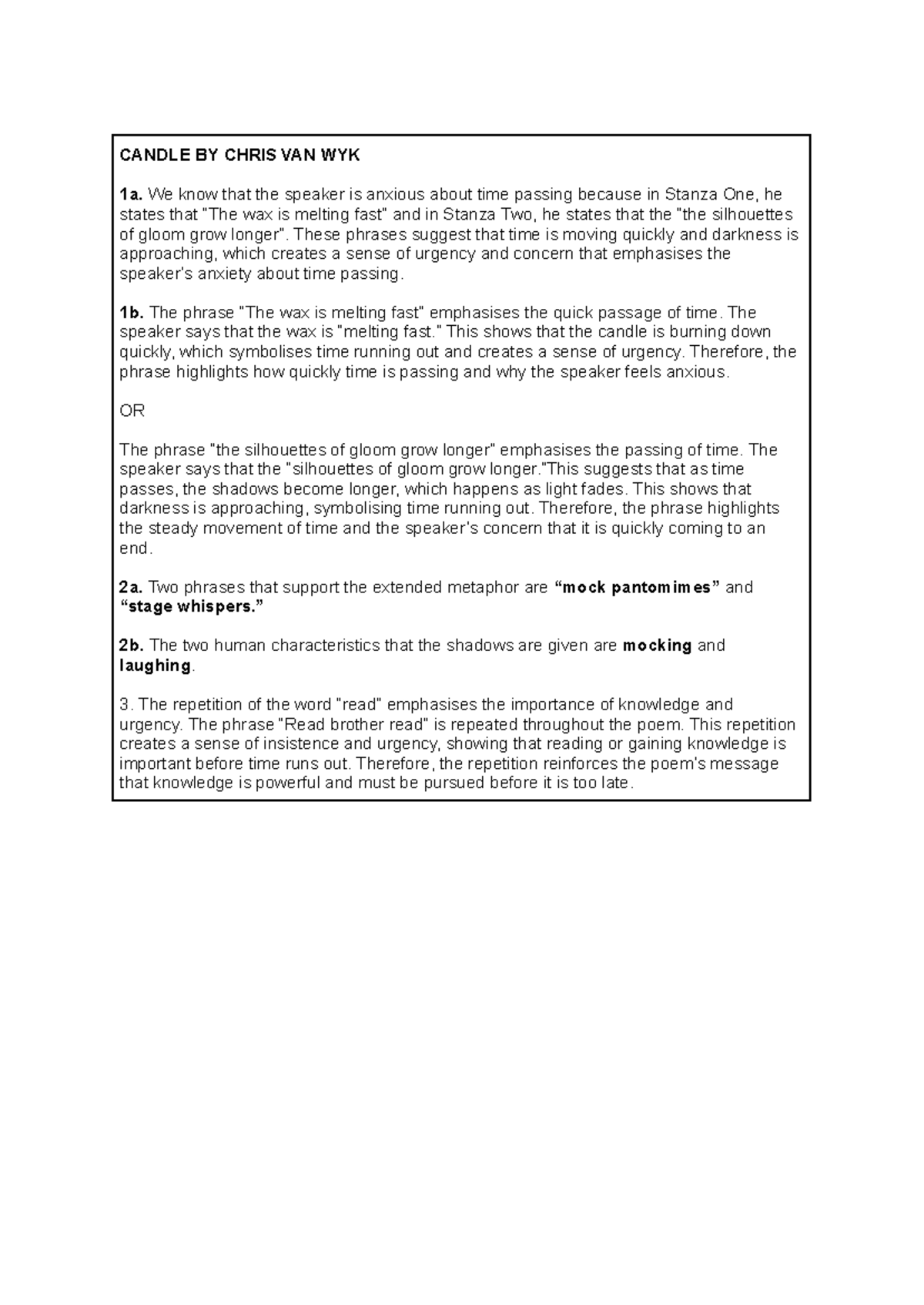 Poetry Memo's: Analysis of "Candle" by Chris Van Wyk & "Telephone ...