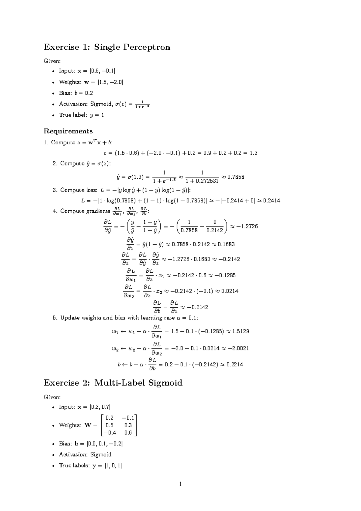 Neural Networks Exercises: Perceptron, Sigmoid, Softmax ...
