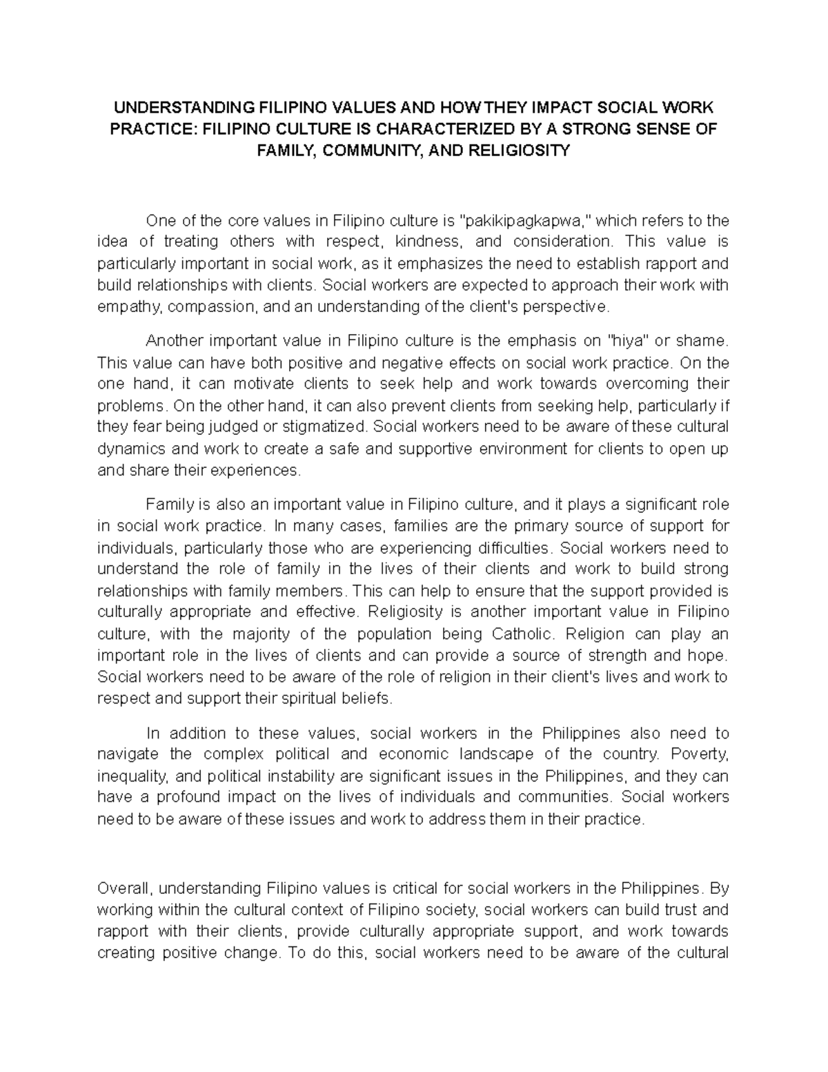 Filipino Values in Social Work Practice: Family, Community, and Faith ...