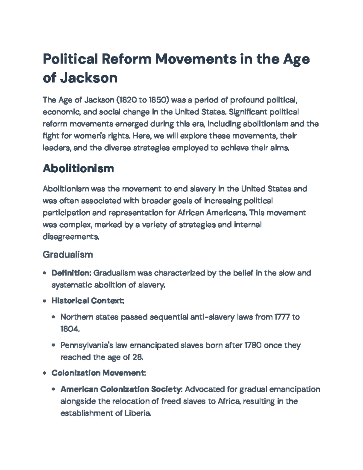 Political Reform Movements in the Age of Jackson (HIST 101) - Political ...