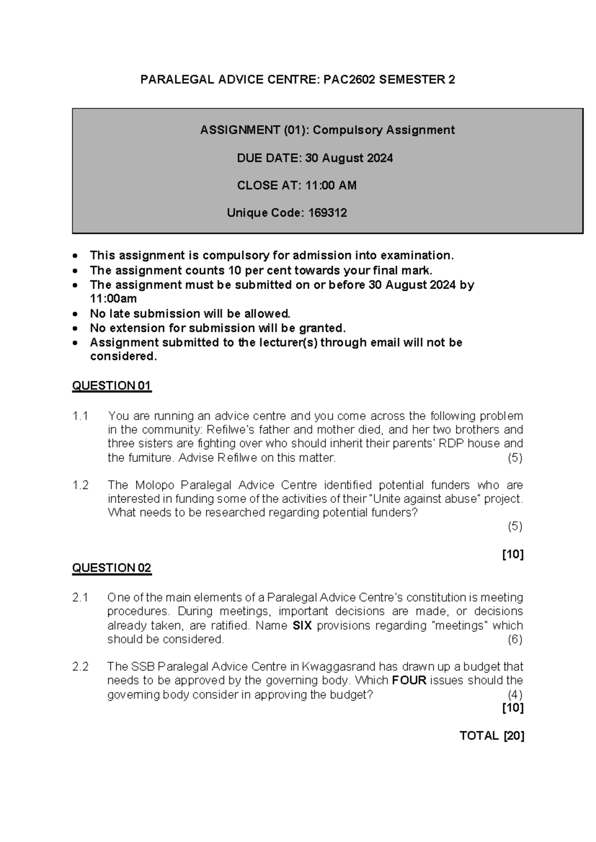PAC2602 Semester 02 Assignment 01 2024 240826 151526 - PARALEGAL ADVICE ...