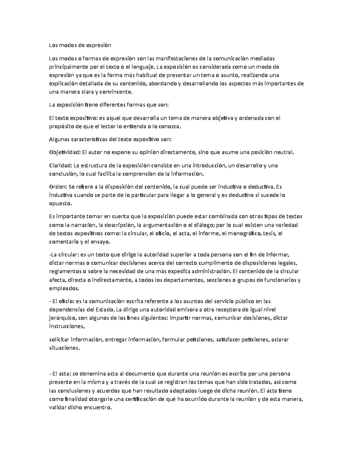 Modos de Expresión en Comunicación: Análisis y Ejemplos - Studocu