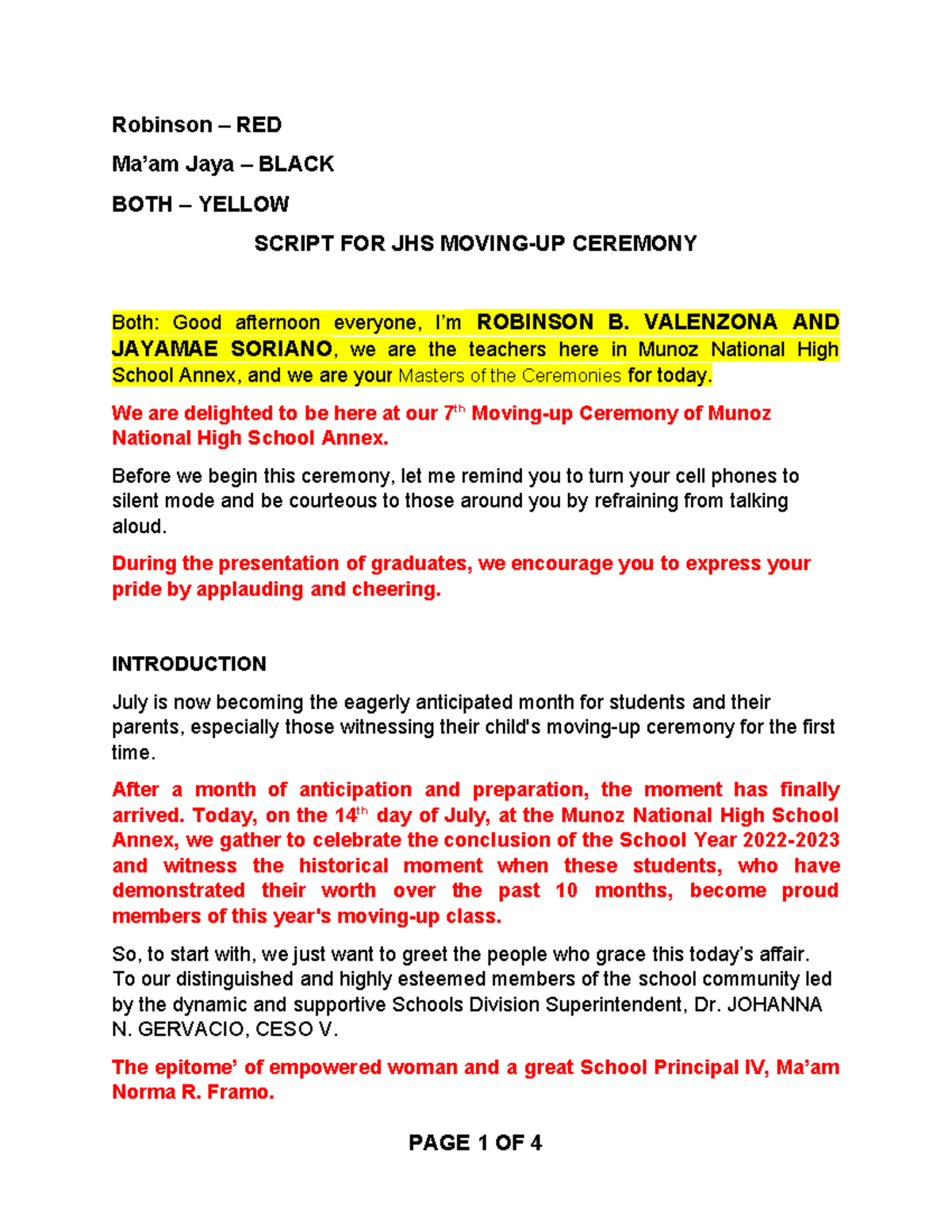 Final Moving Up Ceremony Script 2023 for JHS at Munoz National High ...