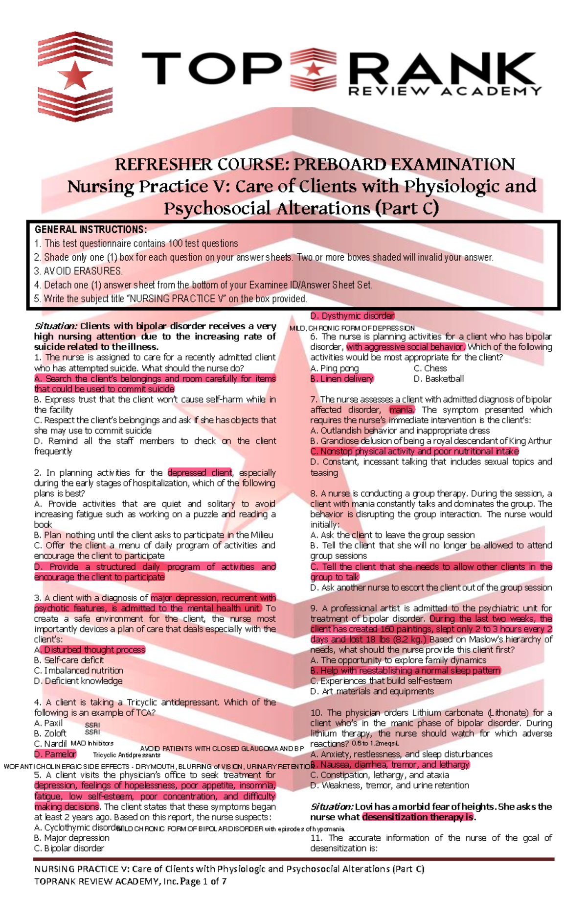 NP5 - Refresher Course Preboard Examination: Nursing Practice V Test ...