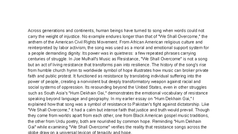 Music as Resistance: The Legacy of "Shall" in Global Struggles - Studocu