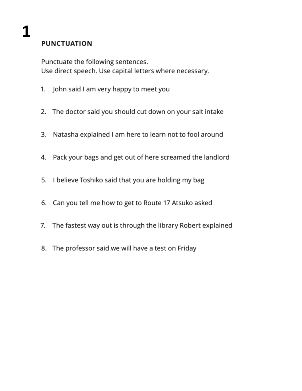 PUNCTUATION & REPORTED SPEECH HW 2 - Practice Sentences - Studocu