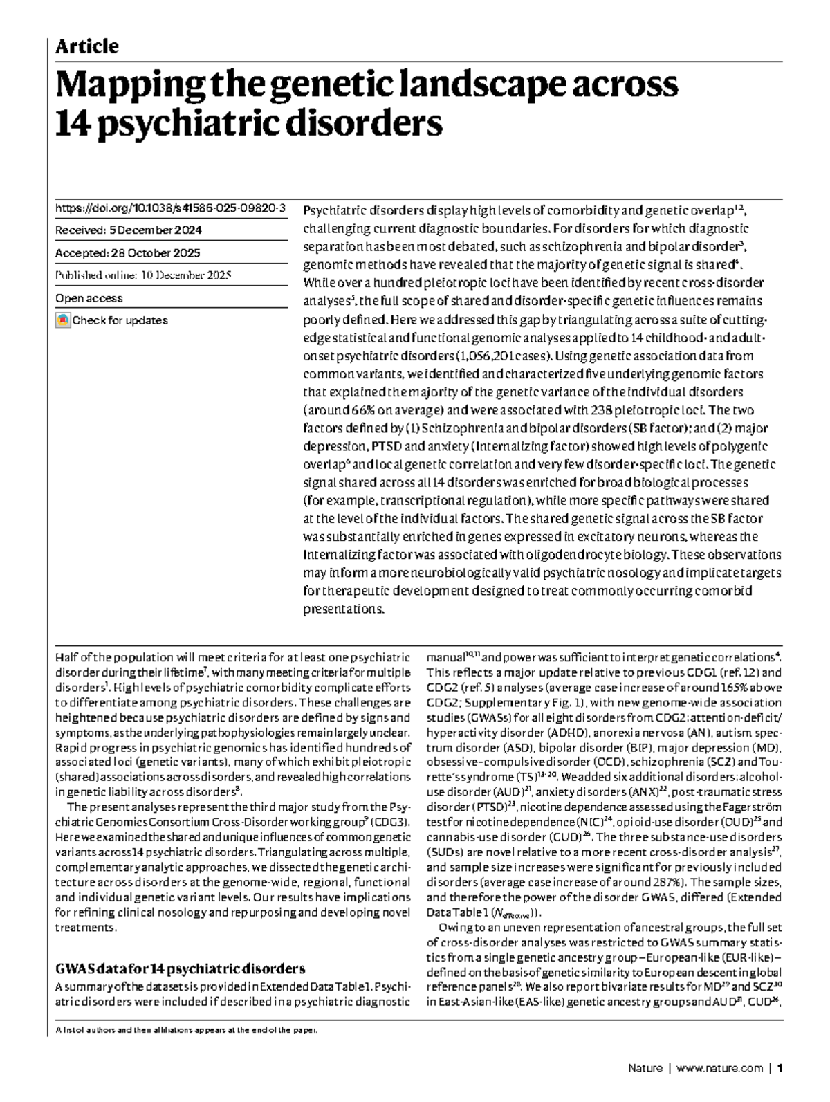 Mapping the Genetic Landscape of 14 Psychiatric Disorders: Insights and ...