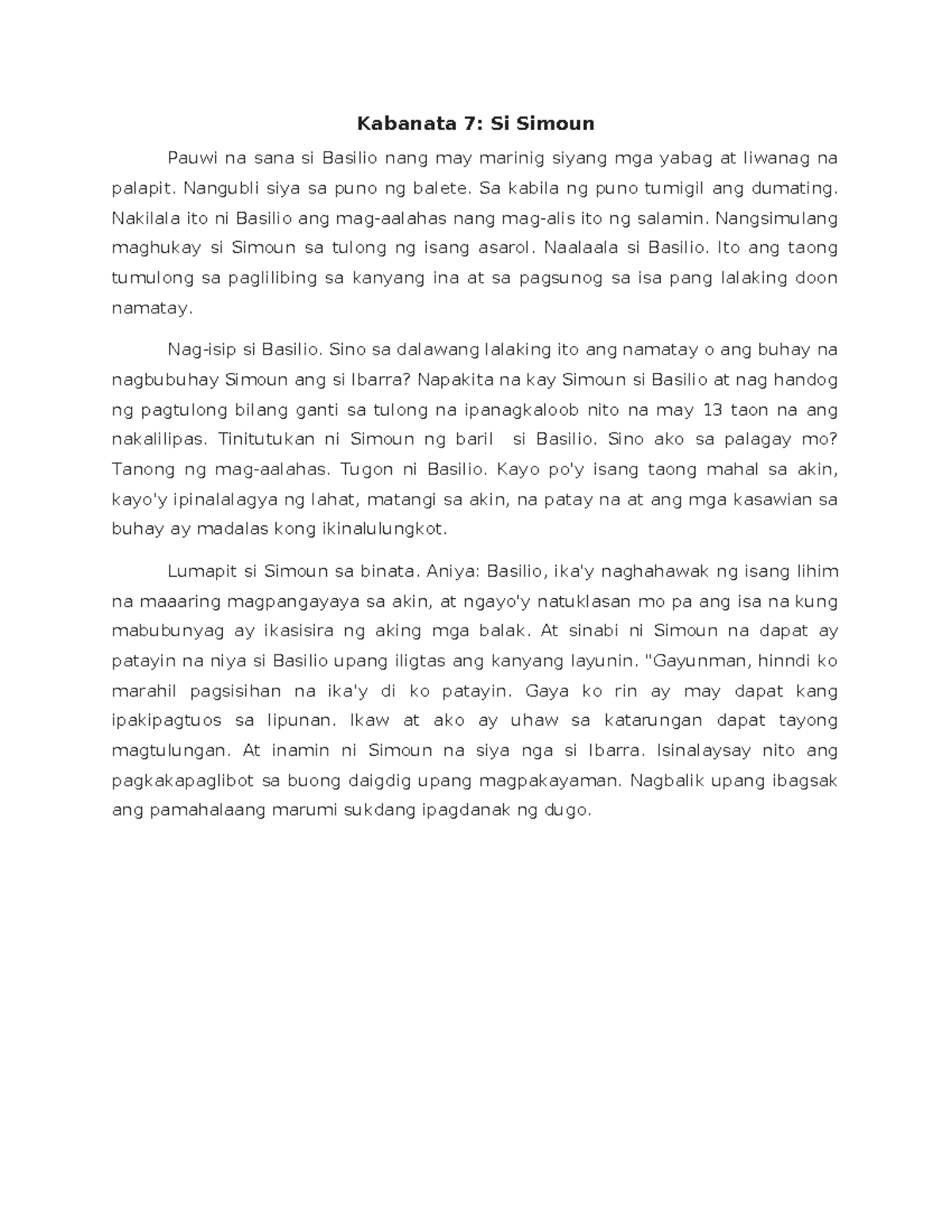 Kabanata 7: Si Simoun - Buod ng El Filibusterismo - Studocu