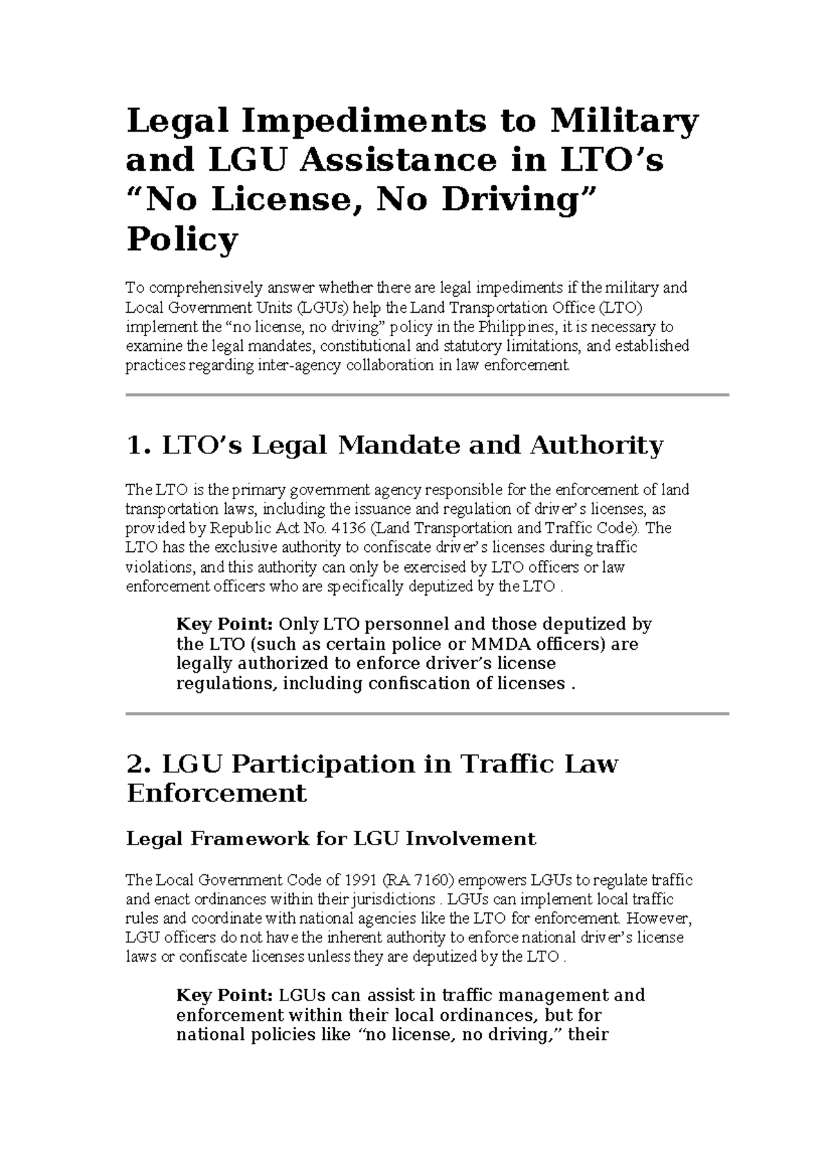 Legal Impediments to Military & LGU Support in License Policy Analysis ...