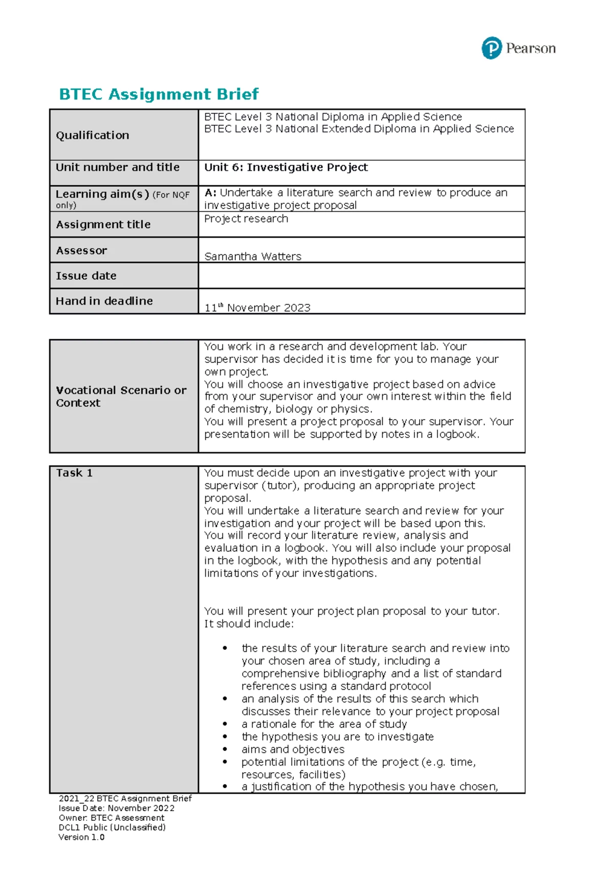 Unit 13 A Assignment Brief - BTEC Assignment Brief Qualification Pearson BTEC Level 3 National ...