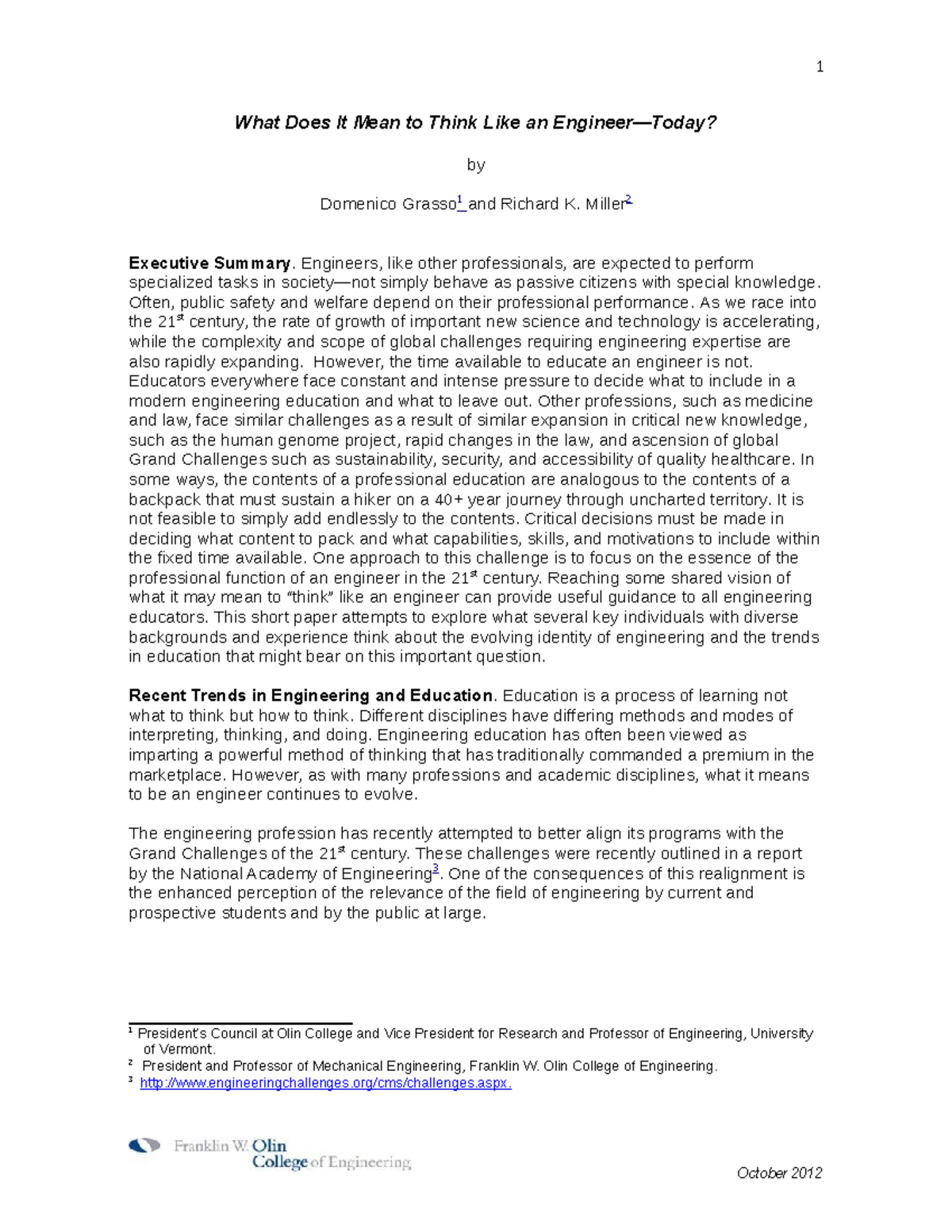 **ENG 101: Exploring the Concept of Thinking Like an Engineer Today ...