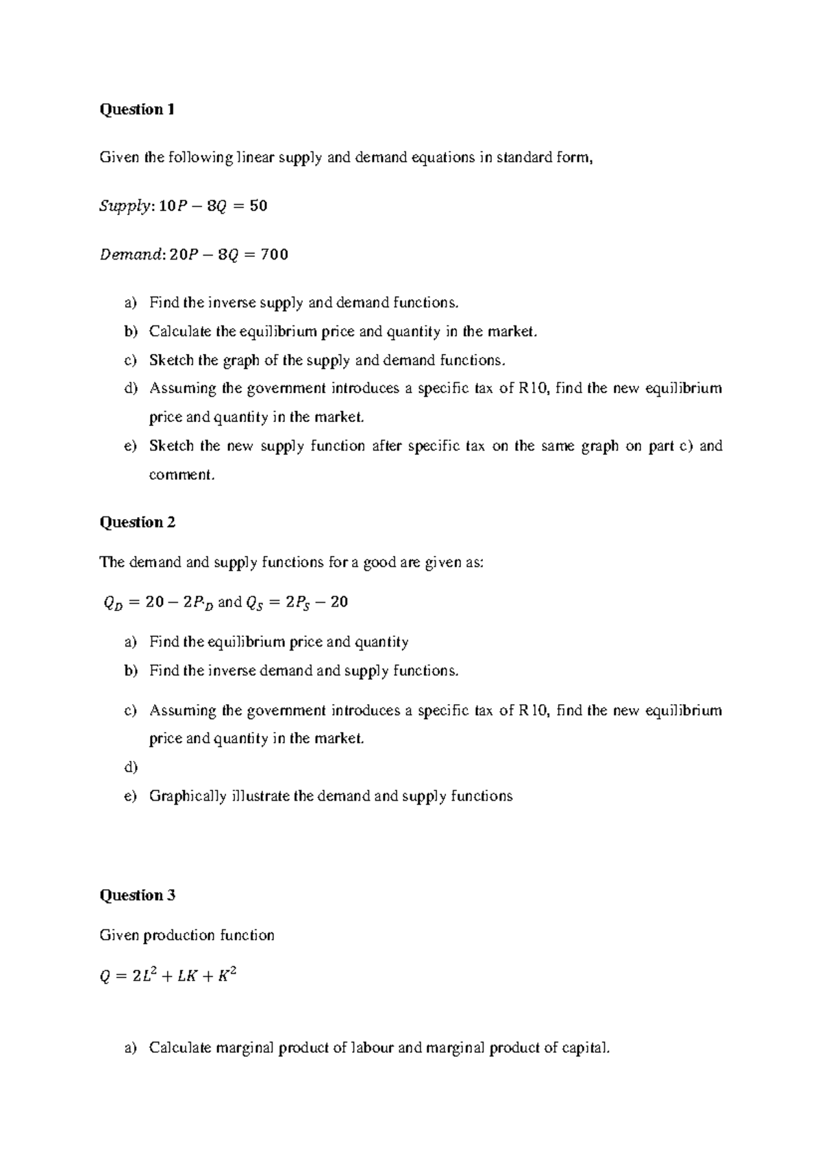 Review Questions for Eco212: Supply, Demand, and Cost Analysis 2023 ...