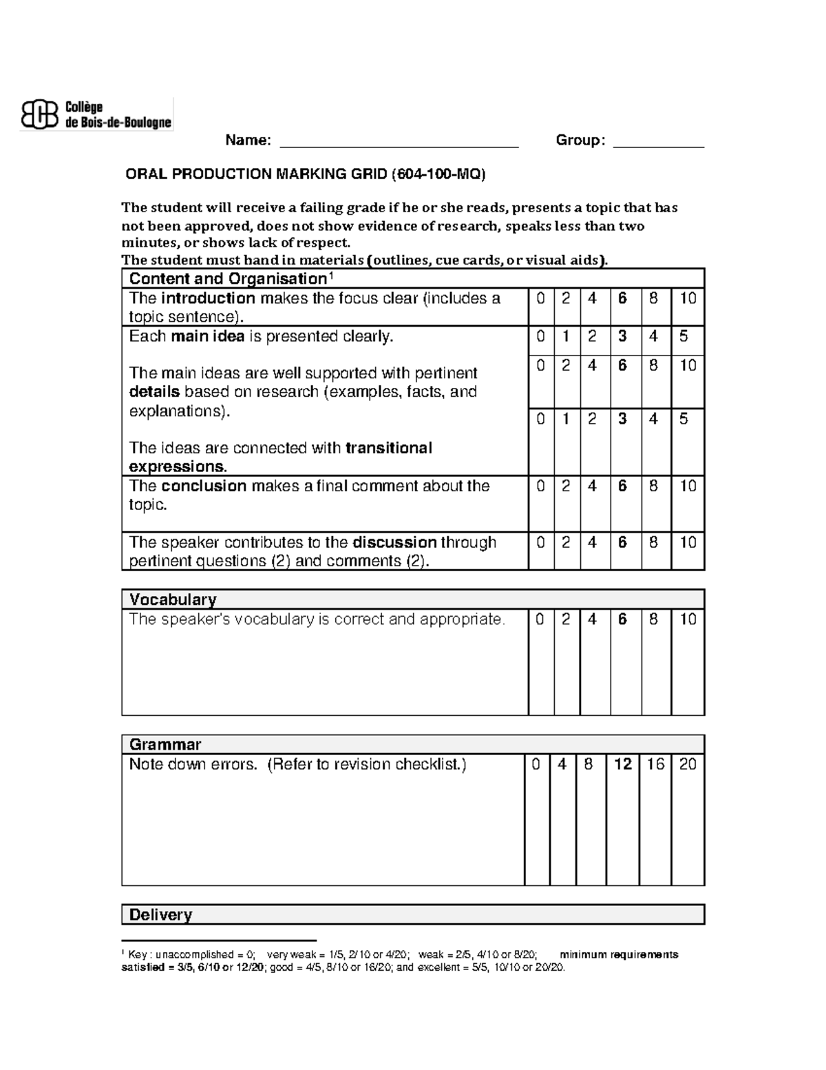 Oral Presentation Guidelines and Marking Grid (604-100-MQ) - Studocu