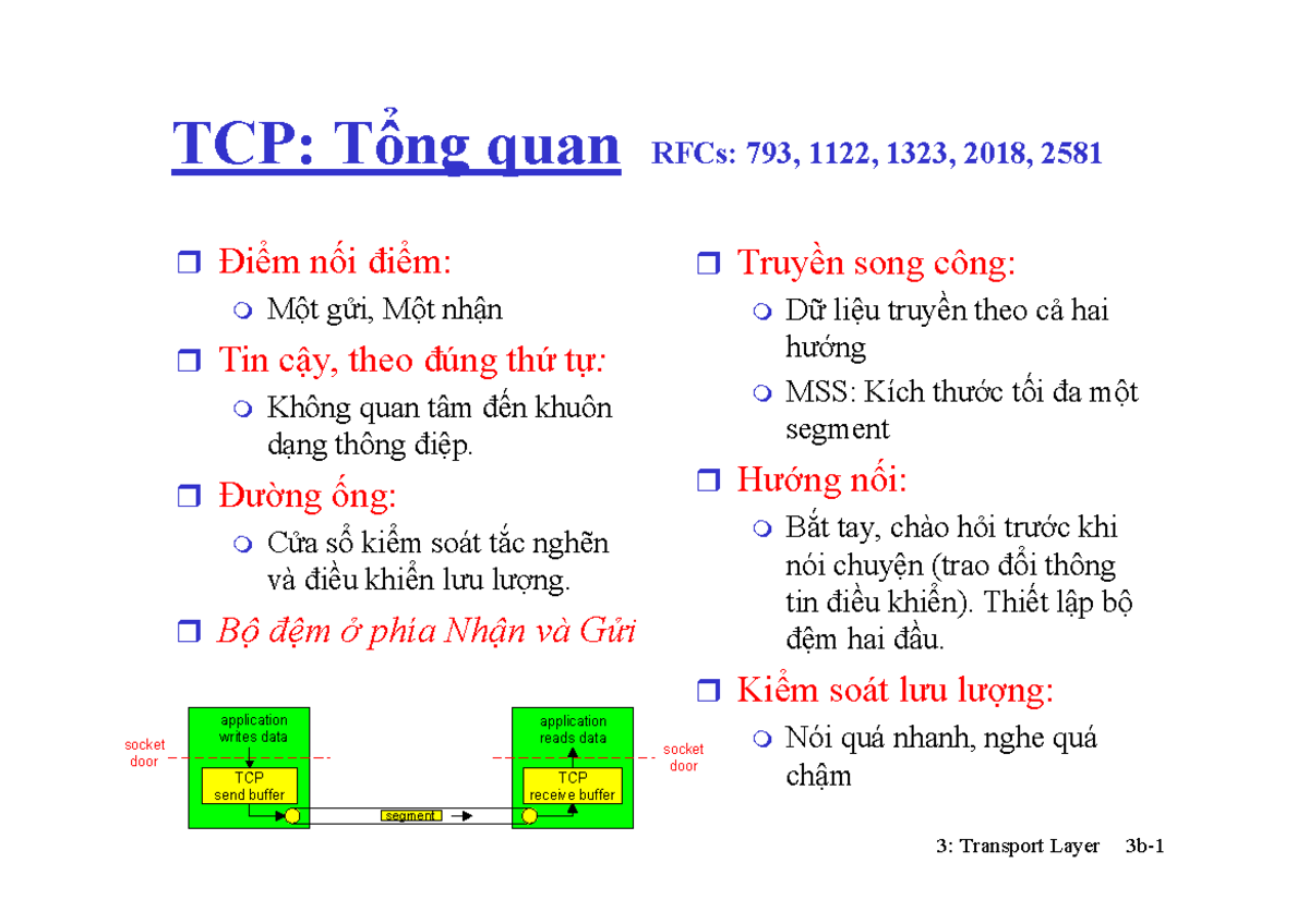 5 Computer Network C 5B transport layer - TCP: T ng quan RFCs: 793, 1122, 1323, 2018, Truy n ...