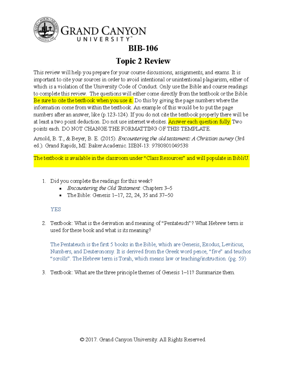 Topic 2 Review for BIB-106 - BIB- Topic 2 Review This review will help ...