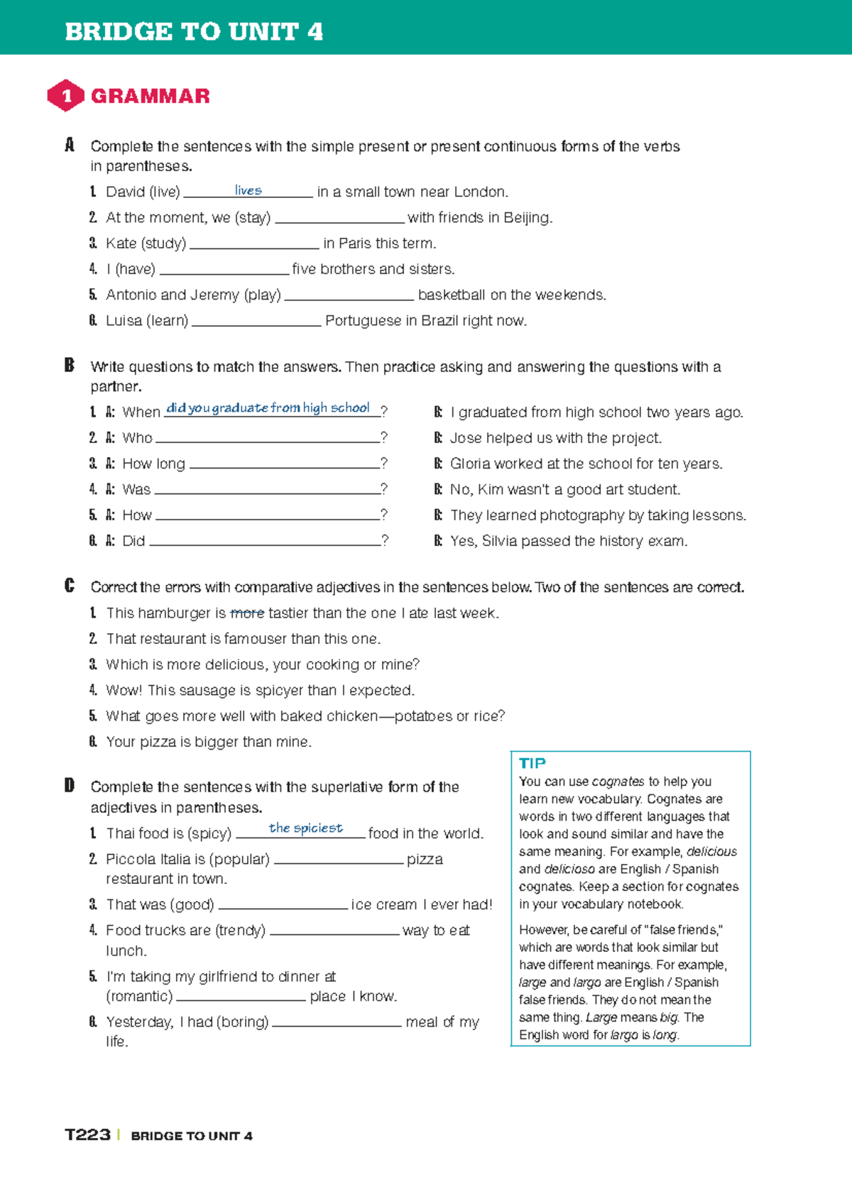 BRIDGE TO UNIT 4: Grammar and Vocabulary Exercises - Studocu