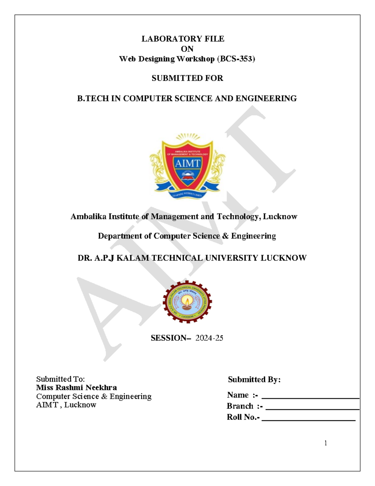 B.TECH CSE Lab Report: Web Designing Workshop File - 2 - Studocu