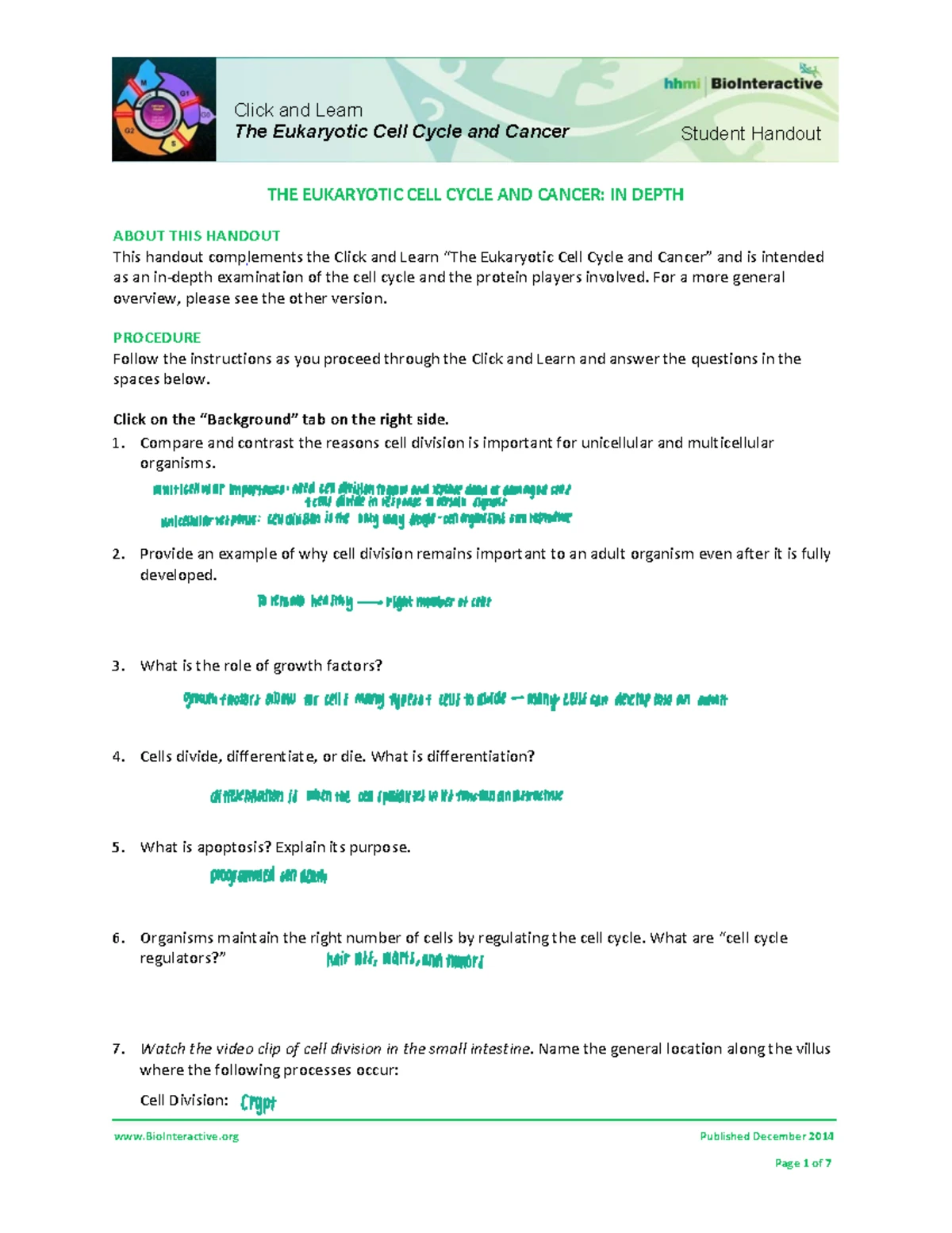 Cell Communication Worksheet
