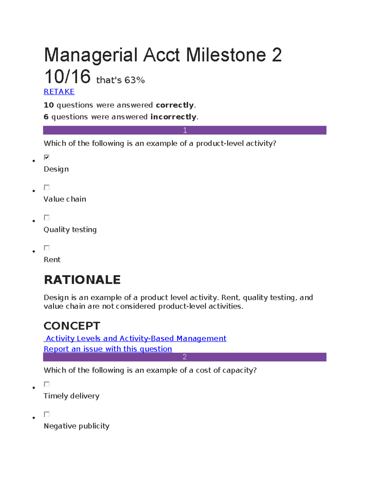 Managerial Accounting Milestone 2: Key Concepts & Questions - Studocu