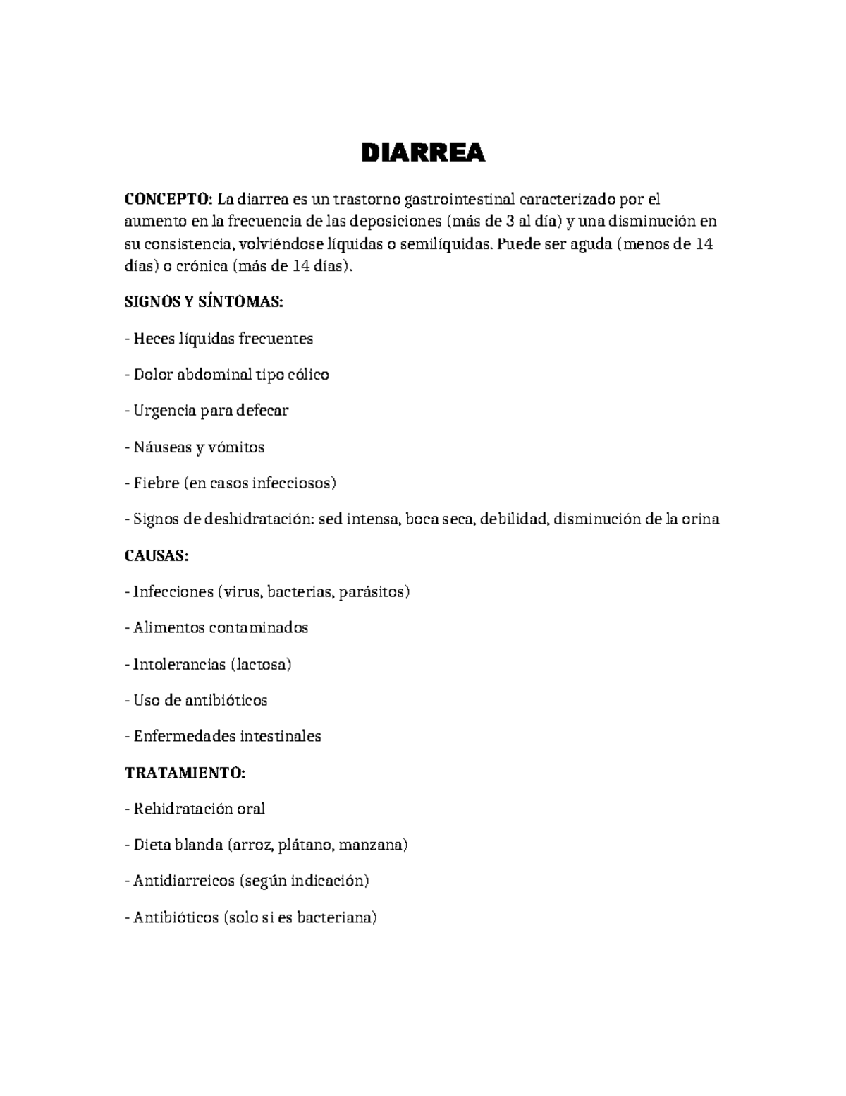 Diarrea: Conceptos, Causas y Tratamientos Esenciales - Studocu