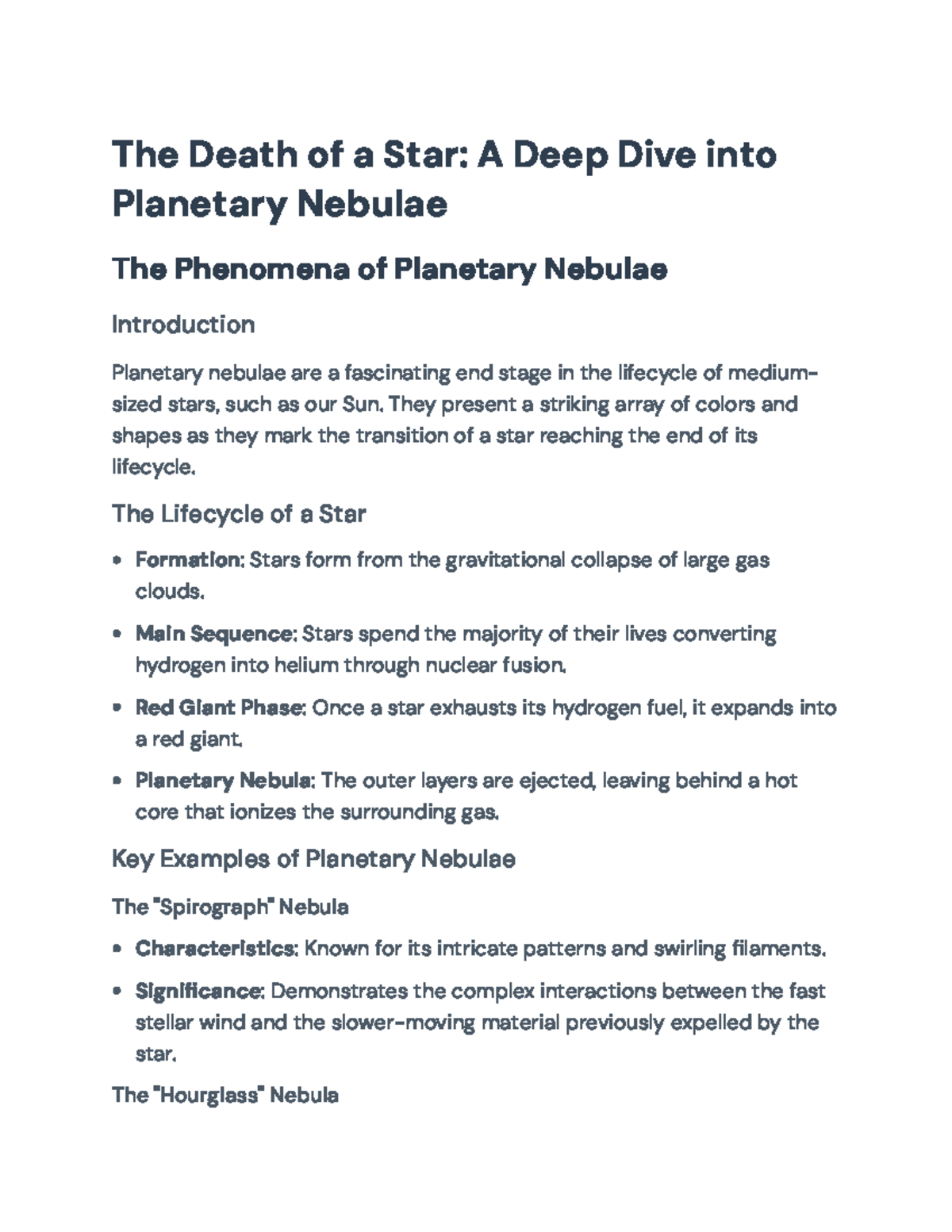 Understanding Planetary Nebulae: Lifecycle, Examples, and Implications ...