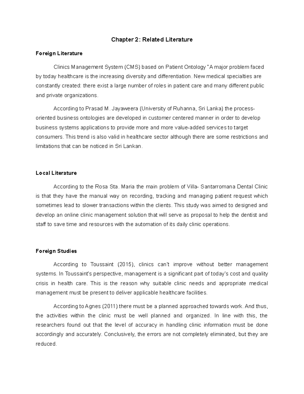 Chapter 2: Review of Related Literature on Clinic Management Systems ...