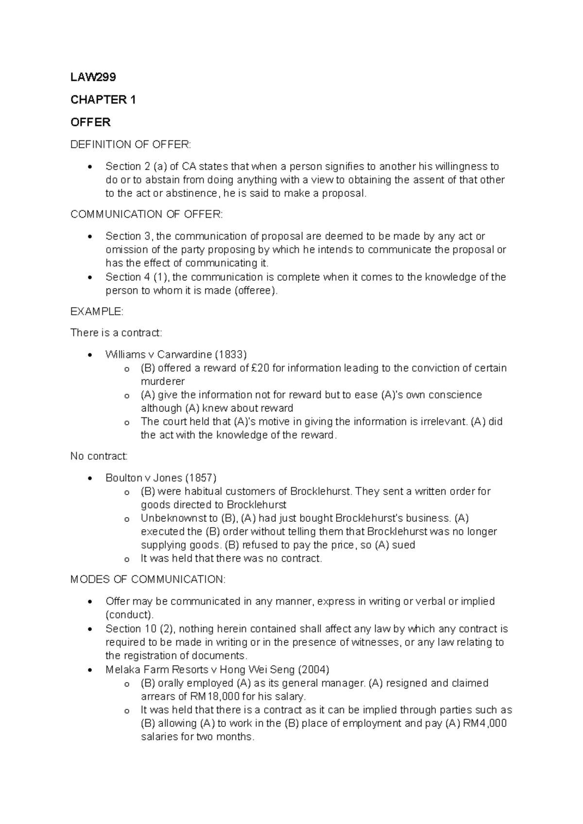 LAW299 CHAPTER 1-6 CONTRACT LAW OVERVIEW AND KEY PRINCIPLES - Studocu