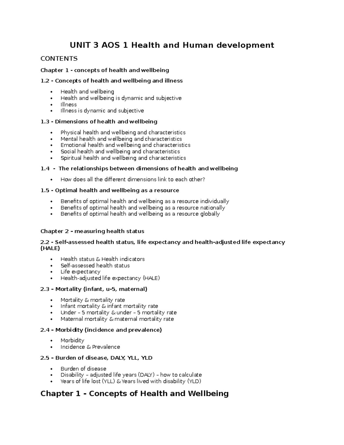 UNIT 3 AOS 1 Health and Human Development: Concepts & Measurements ...