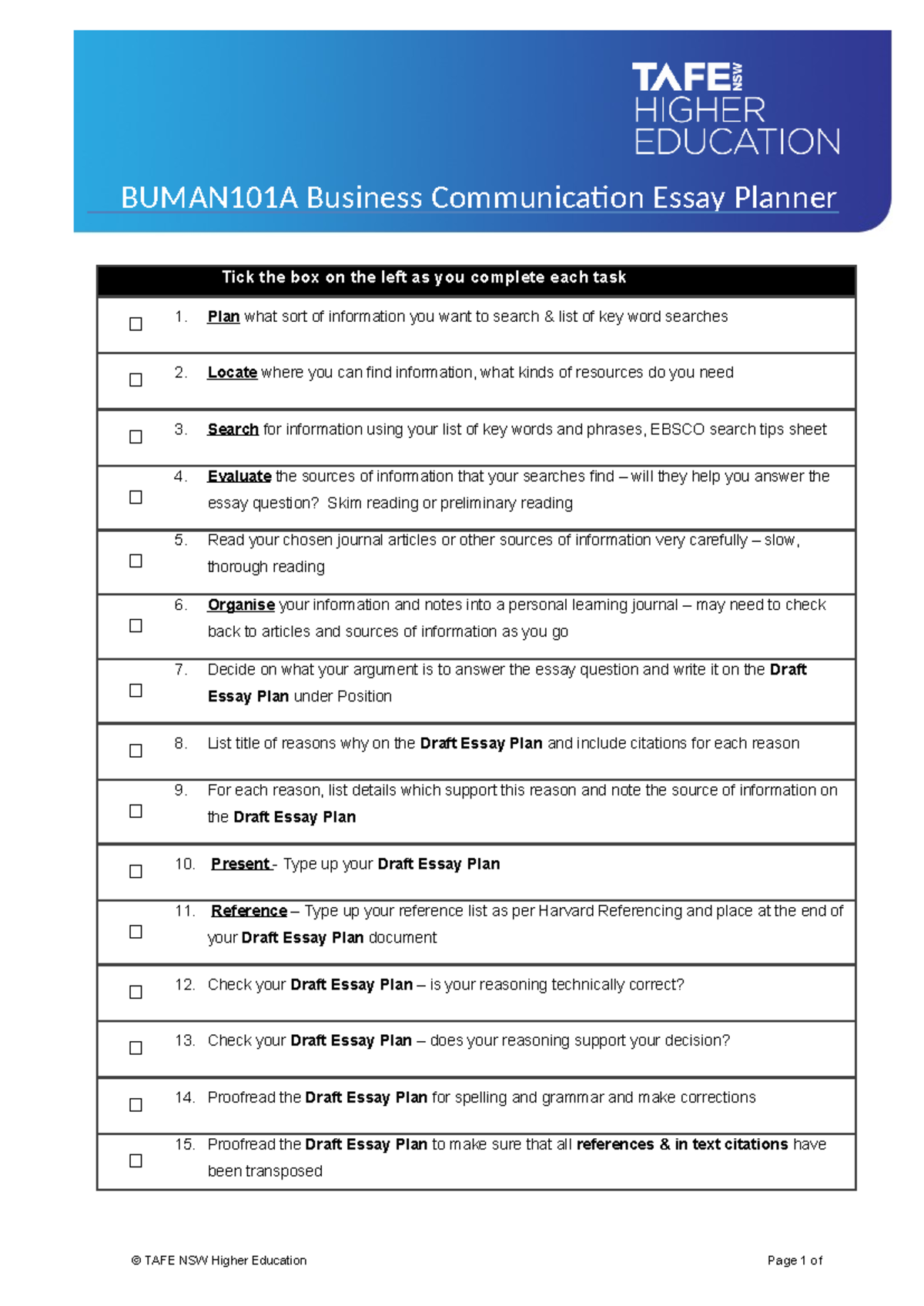 BUMAN101A Business Communication Essay Planner Guide - Studocu