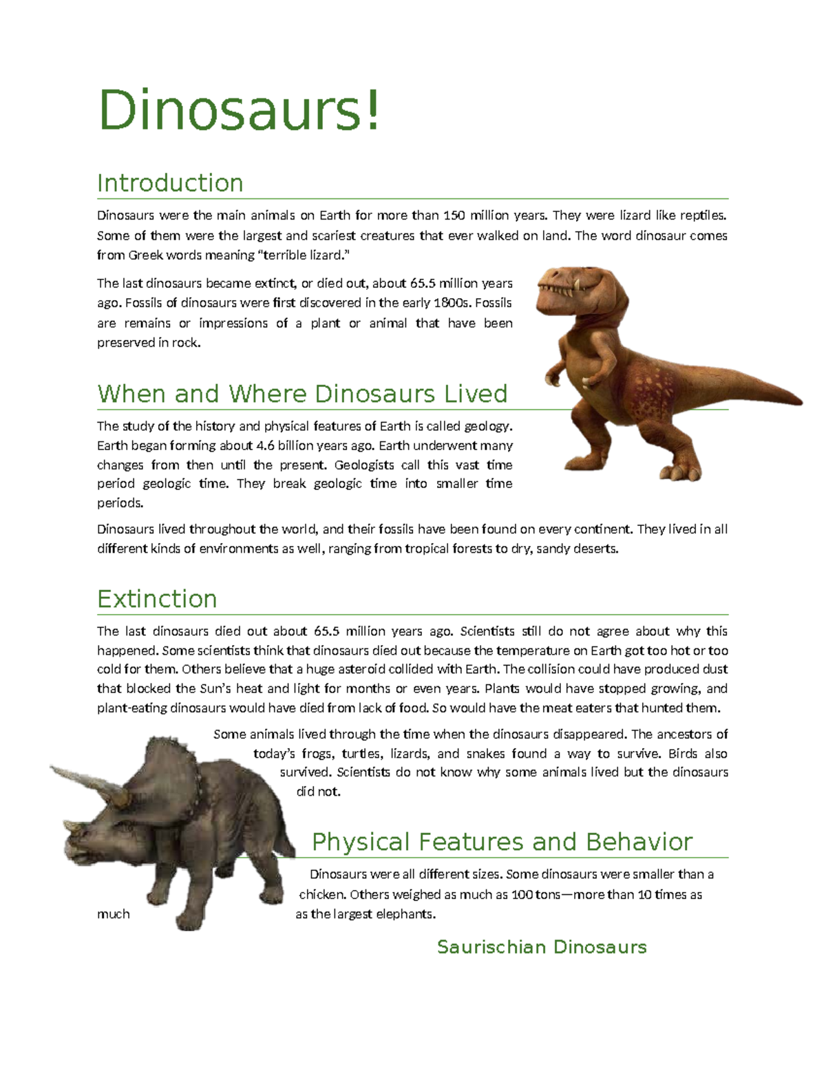Dinosaurs! An Intro to Their History, Features & Extinction (Proj 1 ...