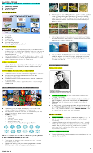 L1 Comprehensive Math Reviewer: Patterns, Fibonacci, & Logic Concepts - Studocu