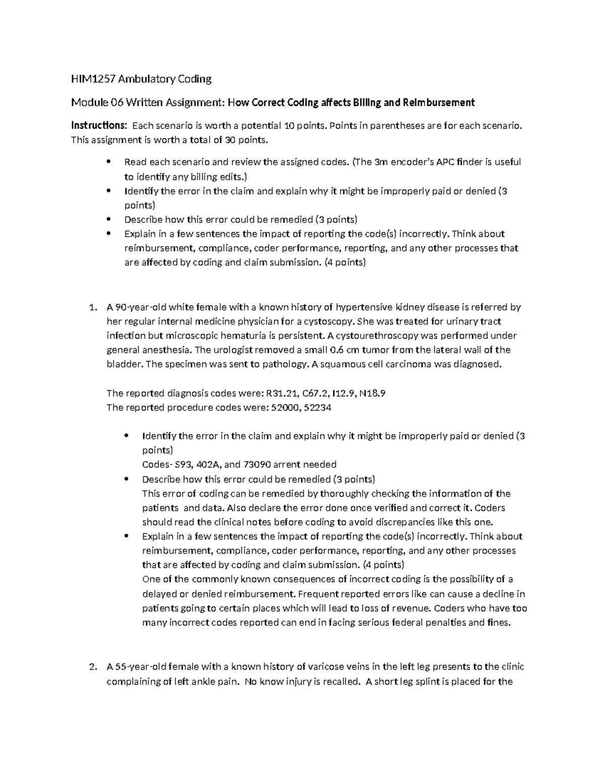 HIM1257 Ambulatory Coding Module 06 Assignment: Analyzing Coding Errors ...