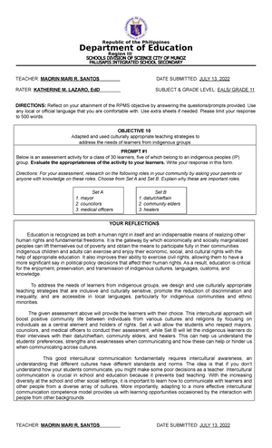 Task 4 (RA 10354) - reflection - The Philippine Congress enacted the ...