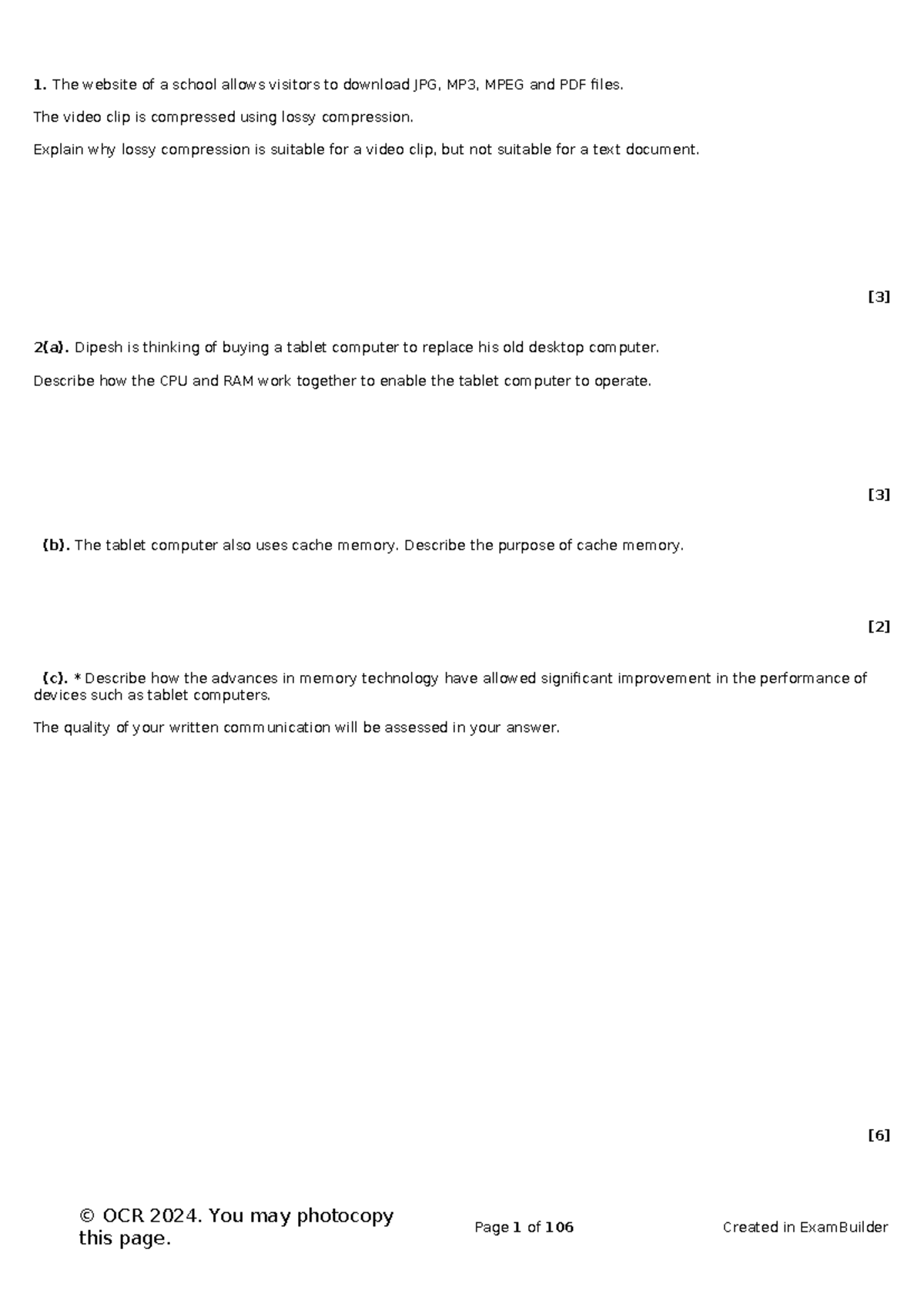 Memory and Storage - 1. The website of a school allows visitors to download JPG, MP3, MPEG and ...