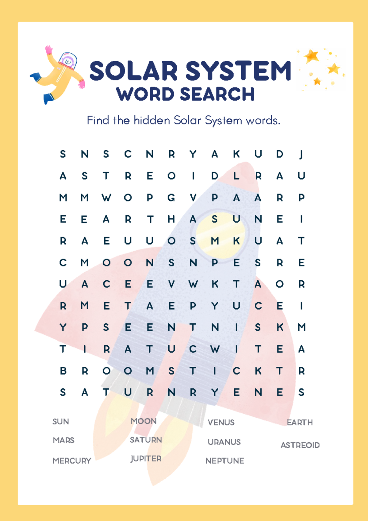 SOLAR SYSTEM WORD SEARCH WORKSHEET - Studocu