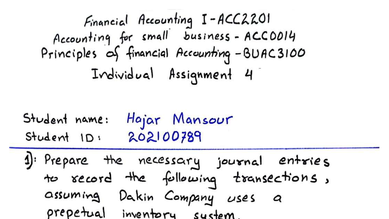 Financial Accounting Assignment ACC0014 & BUAC3100 - Studocu
