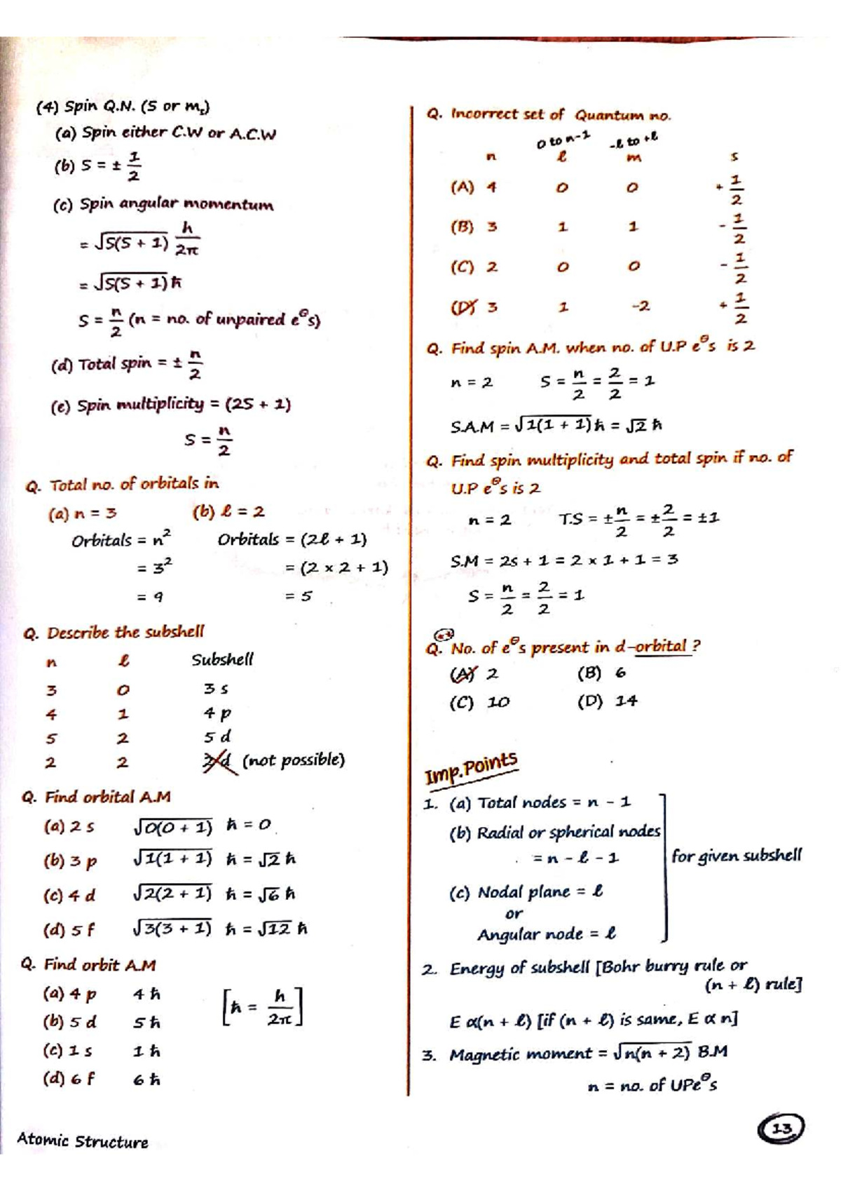 Quantum Numbers and Spin Angular Momentum: Q&A (Chem 101) - Studocu