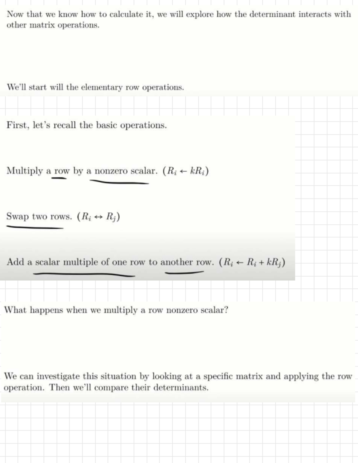 4.2a Determinants, Rows, and Scalar Multiplication - MATH1229 - = - 3 ...
