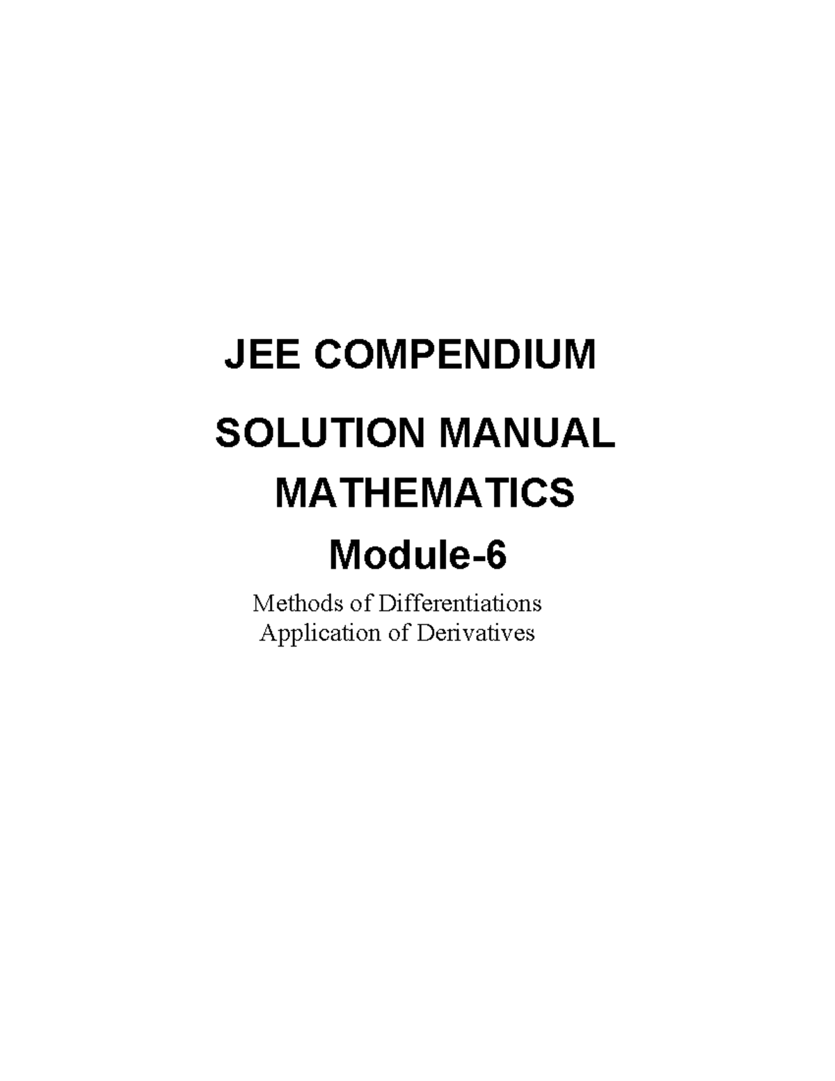 JEE-MAIN Mathematics Compendium: Methods of Differentiation Solutions ...