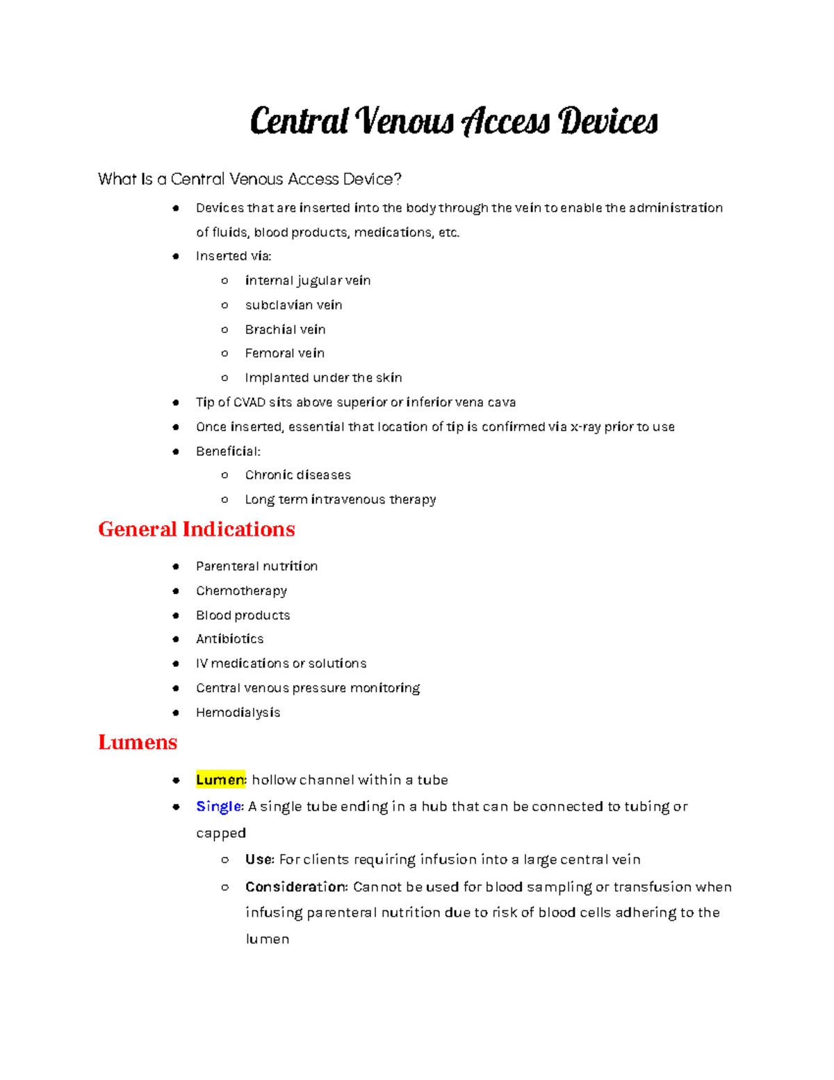 Central Venous Access Devices (CVADs): Overview and Nursing ...