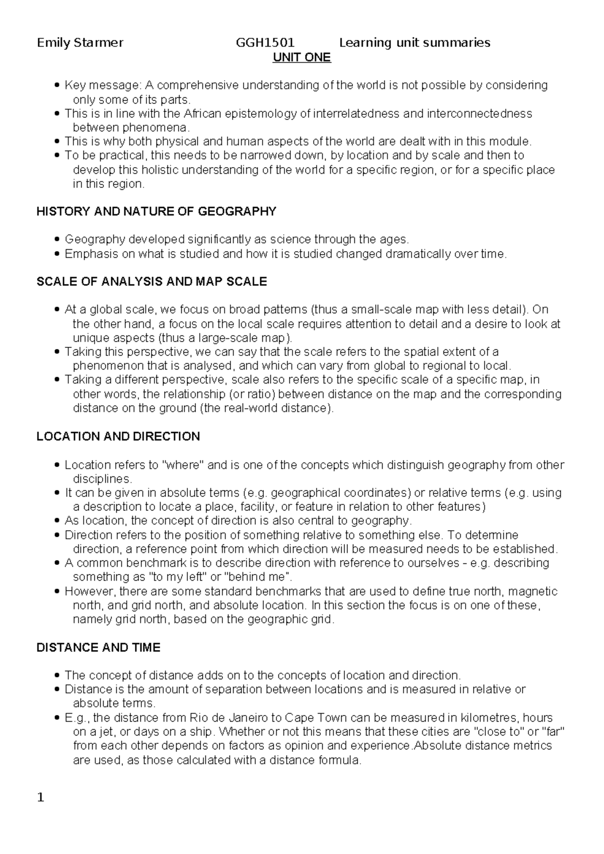 GGH1501 UNIT Summaries - UNIT ONE Key message: A comprehensive ...