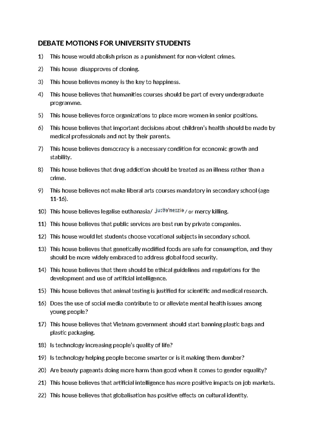 Debate Motions for University Students - DEBATE MOTIONS FOR UNIVERSITY ...