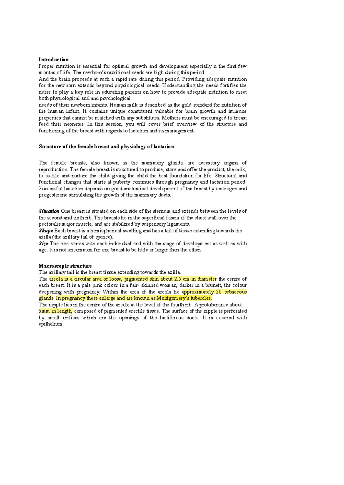 Infant Nutrition 2: Key Insights on Breastfeeding and Lactation - Studocu