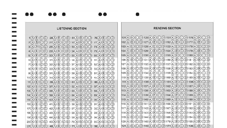 TOEIC Listening & Reading Section Answer Sheet - Studocu
